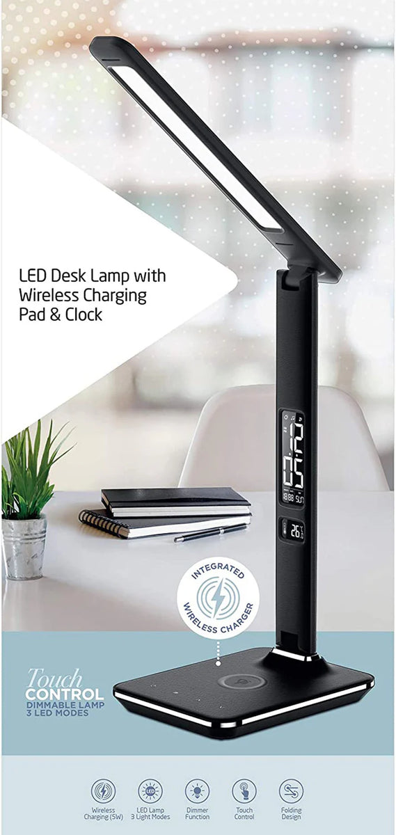 Crony U13Q Table Lamp with wirelese charge-night light Clock LED Desk ...