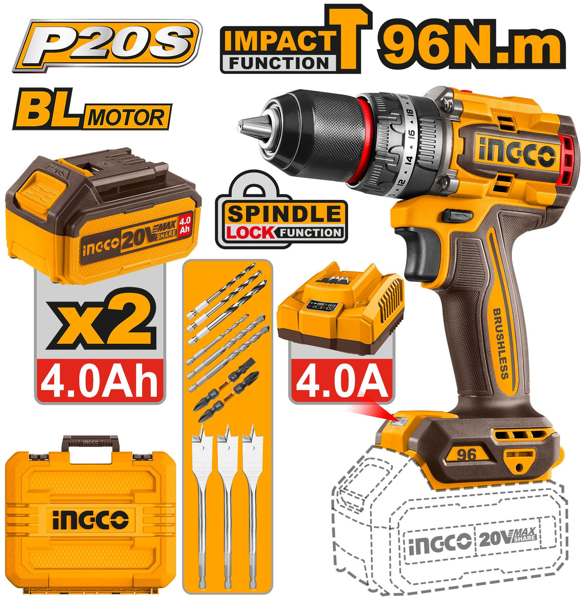 Ingco CIDLI20968 Brushless Cordless Impact Drill – Campnsea
