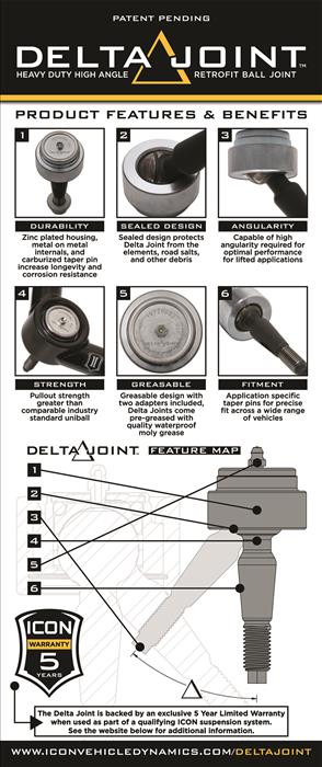 ICON 2001-10 GM 2500/3500 HD, TUBULAR UPPER CONTROL ARM KIT W/DELTA JO ...