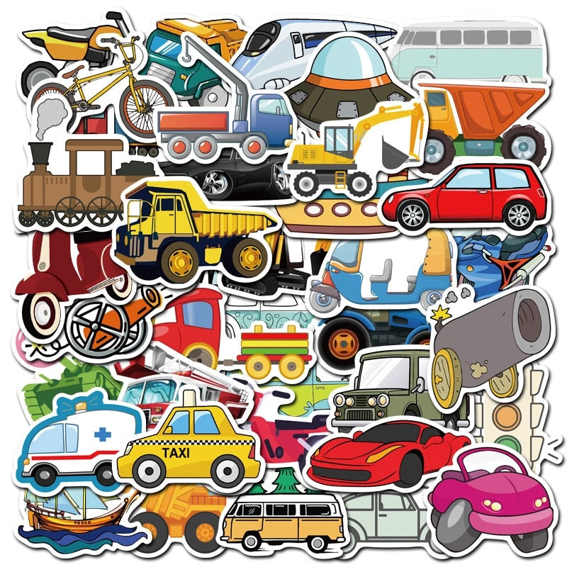 Cartoon Car Transportation Sticker Pack (40 Pcs) – Campnsea